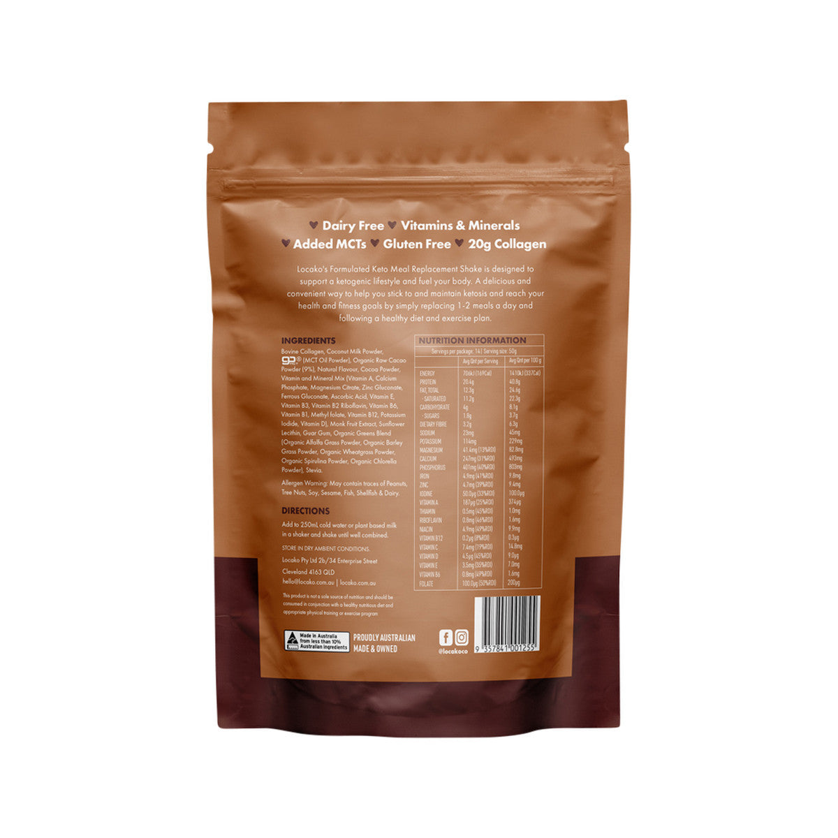 Locako Keto Meal (Formulated Meal Replacement Shake) Chocolate Thicksh